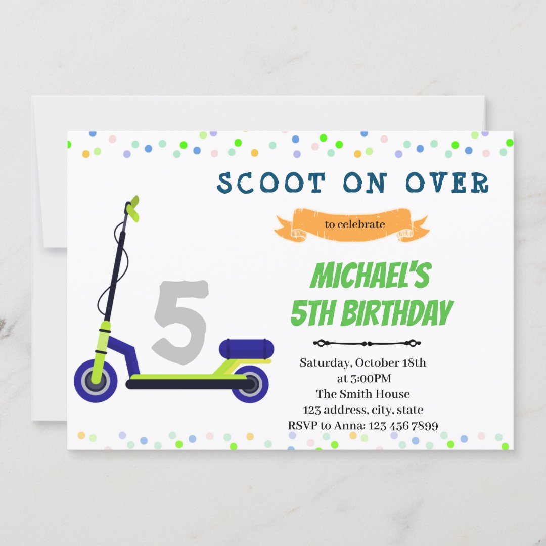 Scooter birthday party invitation | Zazzle