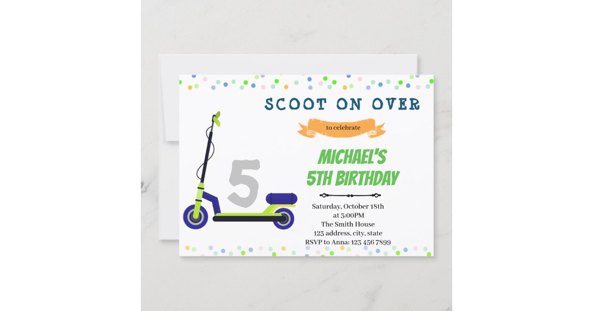 Scooter birthday party invitation | Zazzle