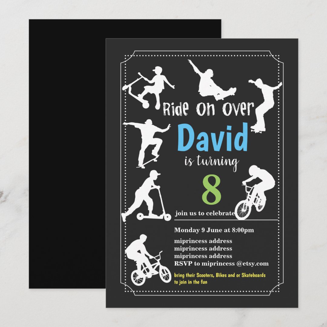 Scooters, Bikes and or Skateboards, ride on over Invitation | Zazzle