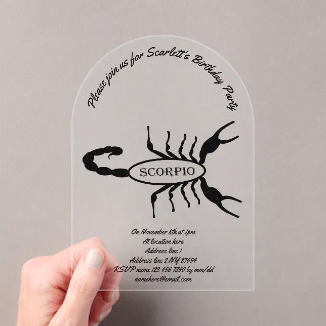 Scorpio Black Scorpion Star Sign Birthday Party Acrylic Invitations ...