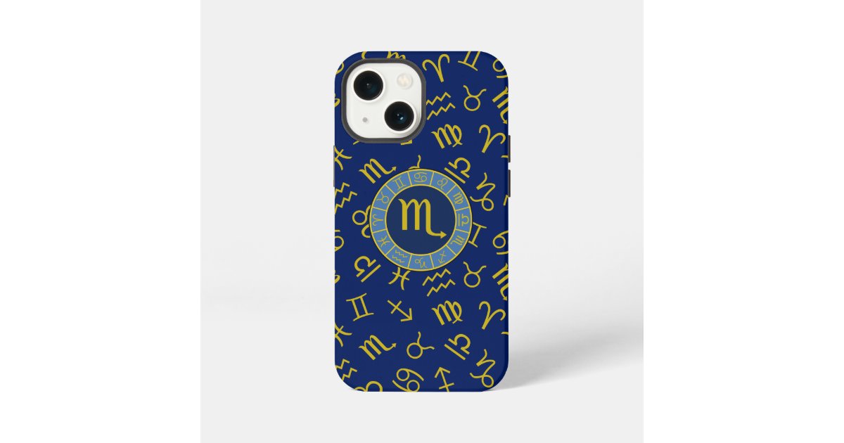 Scorpio Zodiac+Astrology Symbols Pattern Gld+Blues iPhone Case | Zazzle