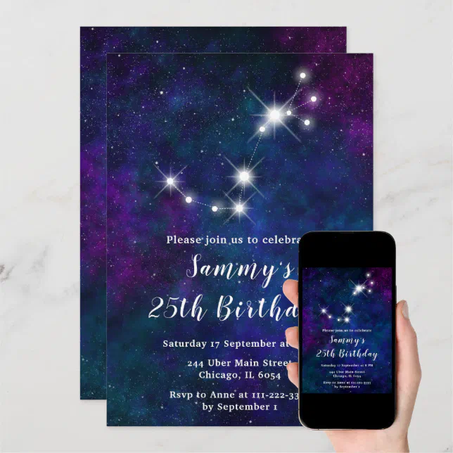 Scorpio Zodiac Constellation Birthday Party Invitation | Zazzle