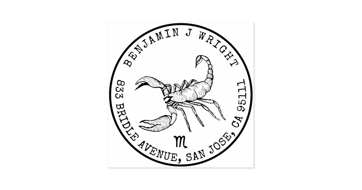 Scorpio Zodiac Hand-drawn Crest | Return Address Rubber Stamp | Zazzle