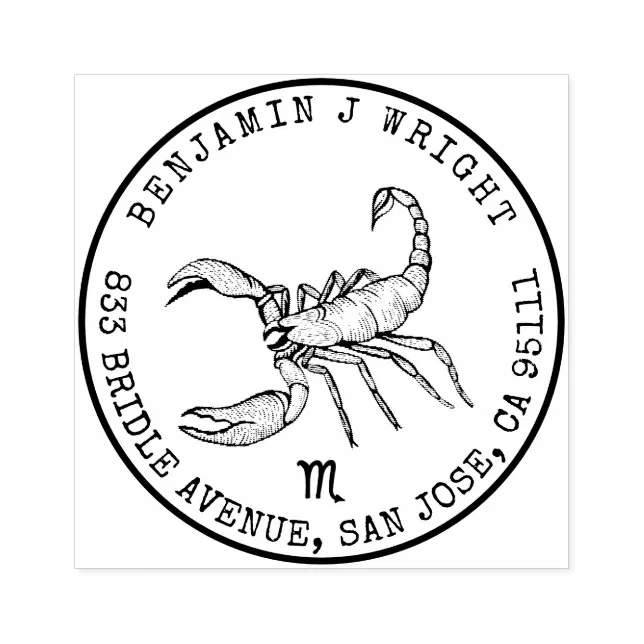 Scorpio Zodiac Hand-drawn Crest | Return Address Rubber Stamp | Zazzle