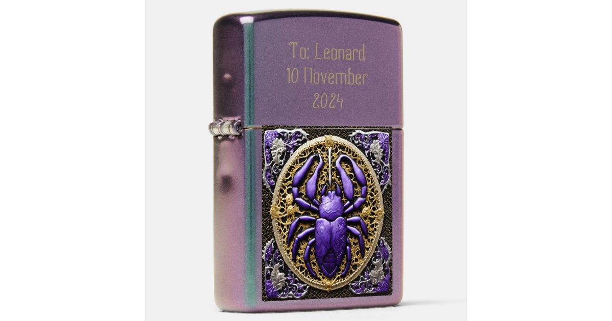 Scorpio Zodiac Purple Metal Art Zippo Lighter | Zazzle