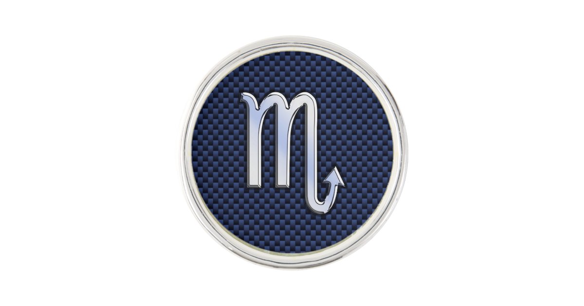 Scorpio Zodiac Symbol navy blue carbon fiber style Lapel Pin | Zazzle