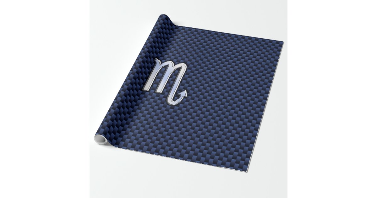 Scorpio Zodiac Symbol navy blue carbon fiber style Wrapping Paper | Zazzle