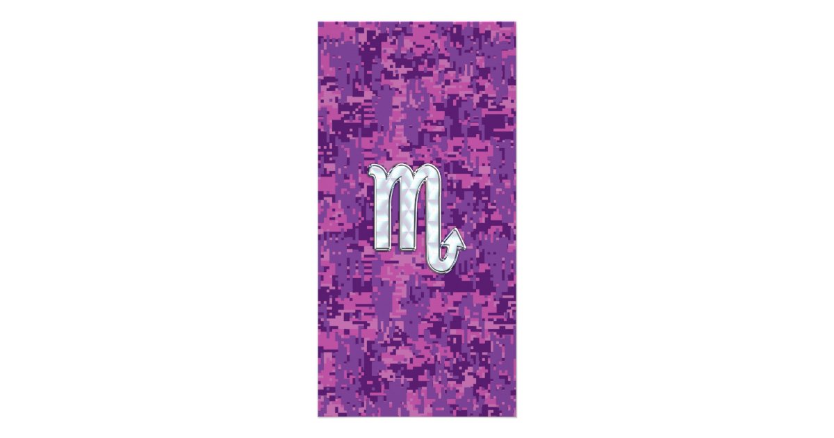 Scorpio Zodiac Symbol on Pink Digital Camo Card | Zazzle