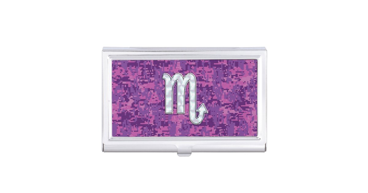 Scorpio Zodiac Symbol on Pink Digital Camo Case For Business Cards | Zazzle