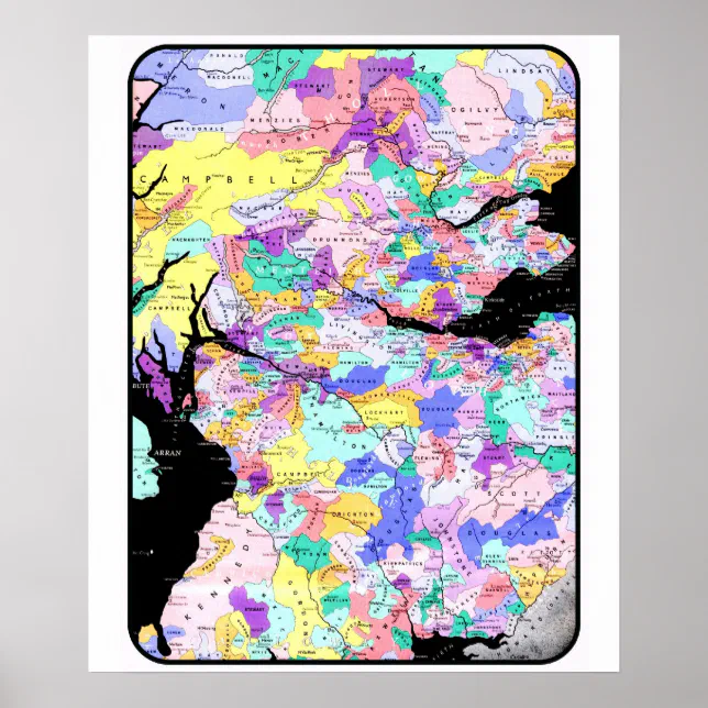 Scotland Map Scottish Clan Names Locations Image Poster | Zazzle