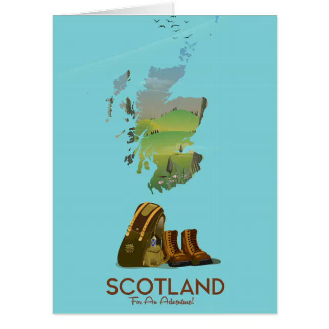 Scotland vintage hiking travel map poster card | Zazzle