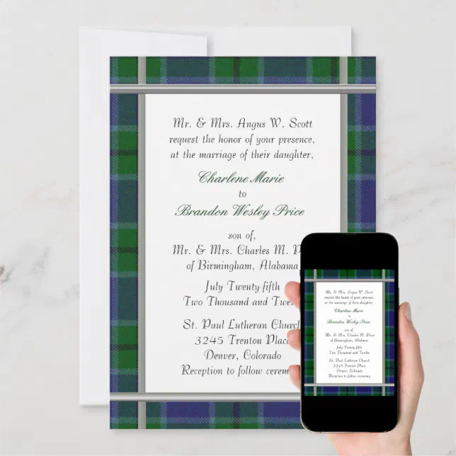 Scott Tartan Plaid Wedding Invitation | Zazzle