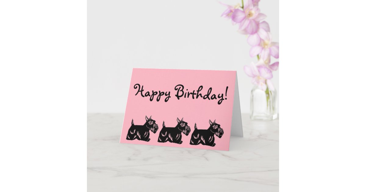 Scottie Dogs Pink Happy Birthday Card | Zazzle