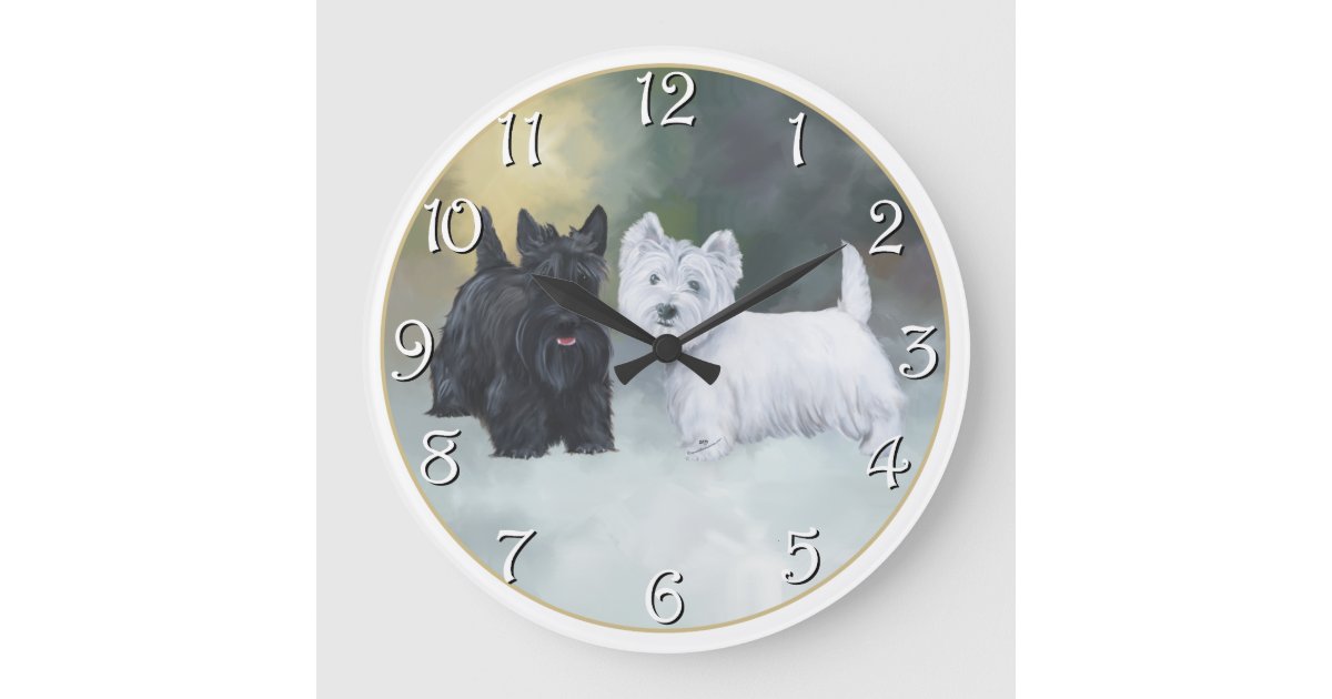 Scottie Westie Wintertime Large Clock | Zazzle