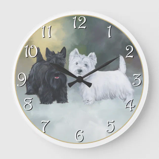 Scottie Westie Wintertime Large Clock | Zazzle