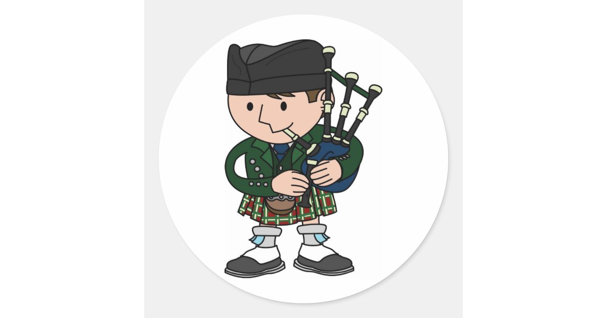 Scottish bagpiper playing bagpipes classic round sticker | Zazzle