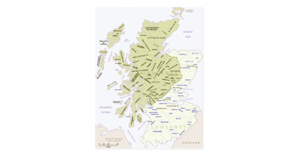 Scottish Clan Map of Scotland Postcard | Zazzle.com