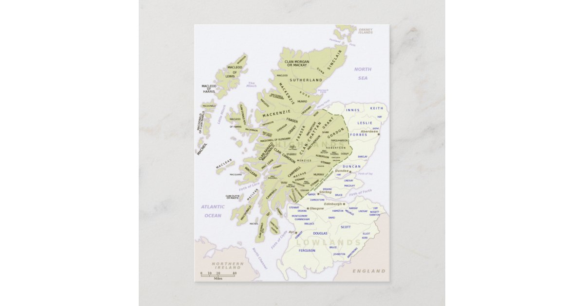 Scottish Clan Map of Scotland Postcard | Zazzle