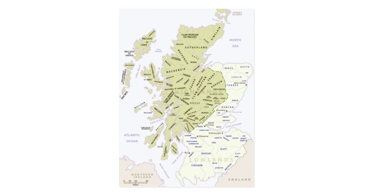 Scottish Clan Map of Scotland Postcard | Zazzle.com