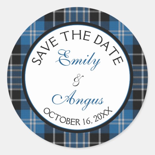 Scottish Clarke Clark Tartan Wedding Save a Date Classic Round Sticker ...