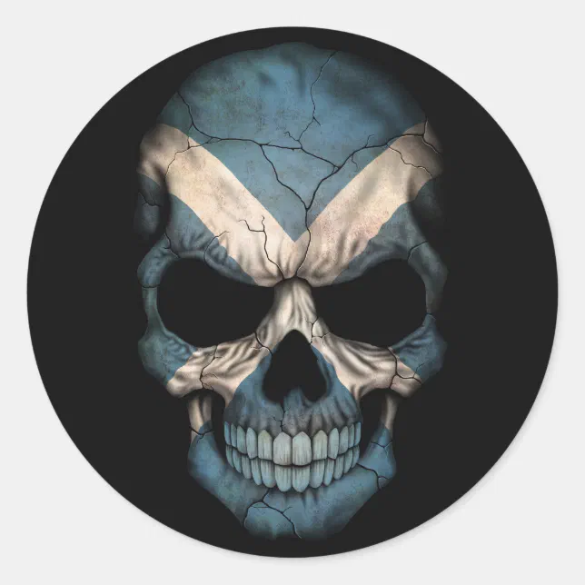 Scottish Flag Skull on Black Classic Round Sticker | Zazzle