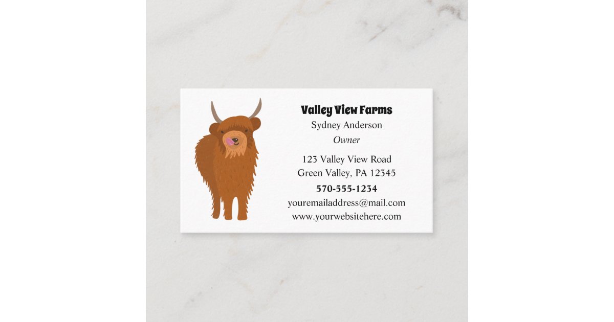 Scottish Highland Cattle Cow Graphic Custom Business Card | Zazzle