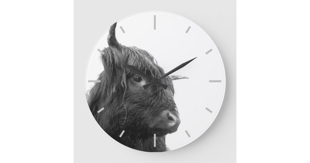 Scottish Highland cow Large Clock | Zazzle