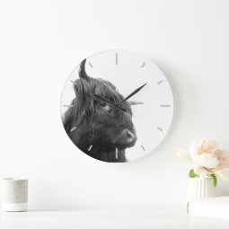 Scottish Highland cow Large Clock | Zazzle