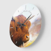 Scottish Highland cow Large Clock | Zazzle