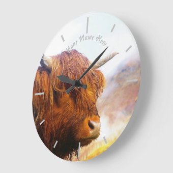Scottish Highland cow Large Clock | Zazzle