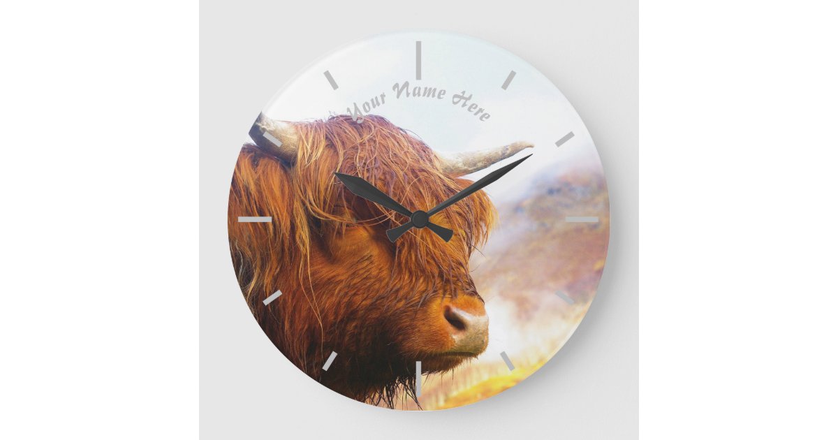 Scottish Highland cow Large Clock | Zazzle