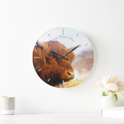 Scottish Highland cow Large Clock | Zazzle