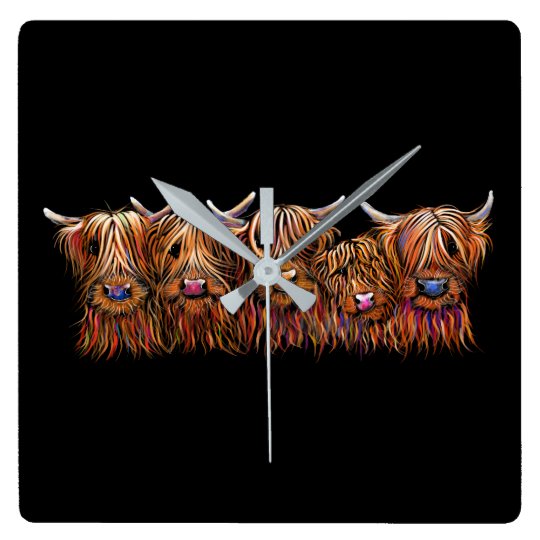 SCoTTiSH HigHLaND CoWs ' THe McHaiRY CooS ' Square Wall Clock | Zazzle.com