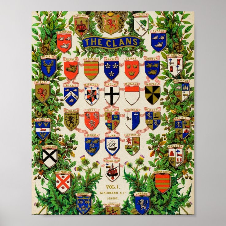 Scottish Highlander Clan Coat Of Arms Shields Poster | Zazzle