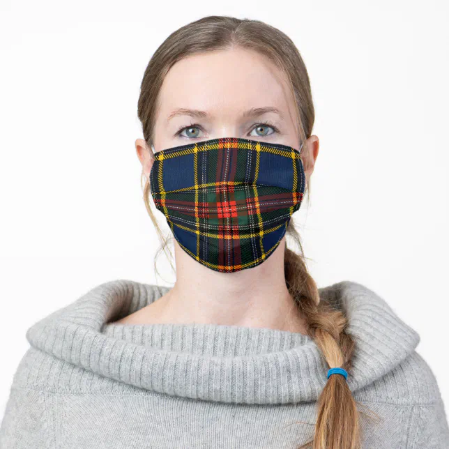 Scottish MacBeth clan red, blue tartan Adult Cloth Face Mask | Zazzle