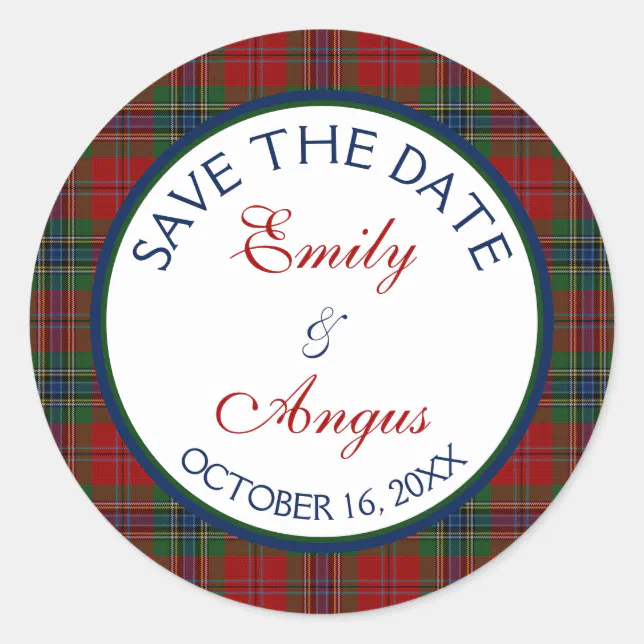 Scottish McLean MacLean Tartan Wedding Save a Date Classic Round ...