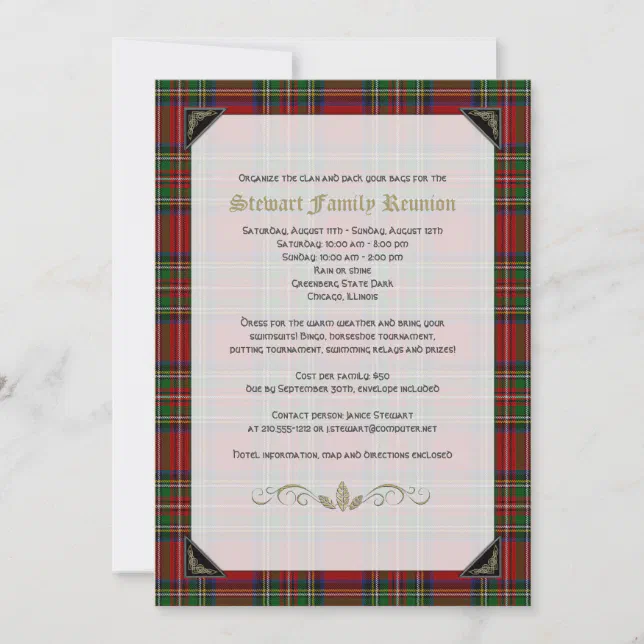 Scottish Royal Stuart Tartan Family Reunion Invitation | Zazzle