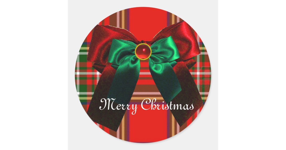 SCOTTISH TARTAN AND RED GREEN BOWS CHRISTMAS PARTY CLASSIC ROUND ...