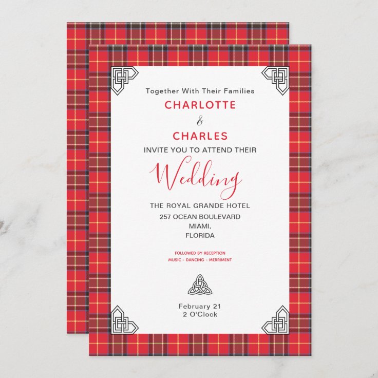 Scottish Tartan Plaid Celtic Symbols Wedding Invitation | Zazzle