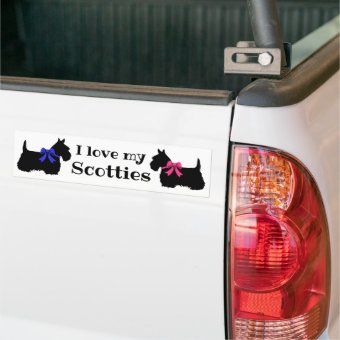 Scottish Terrier, I love my Scotties, with bow Bumper Sticker | Zazzle