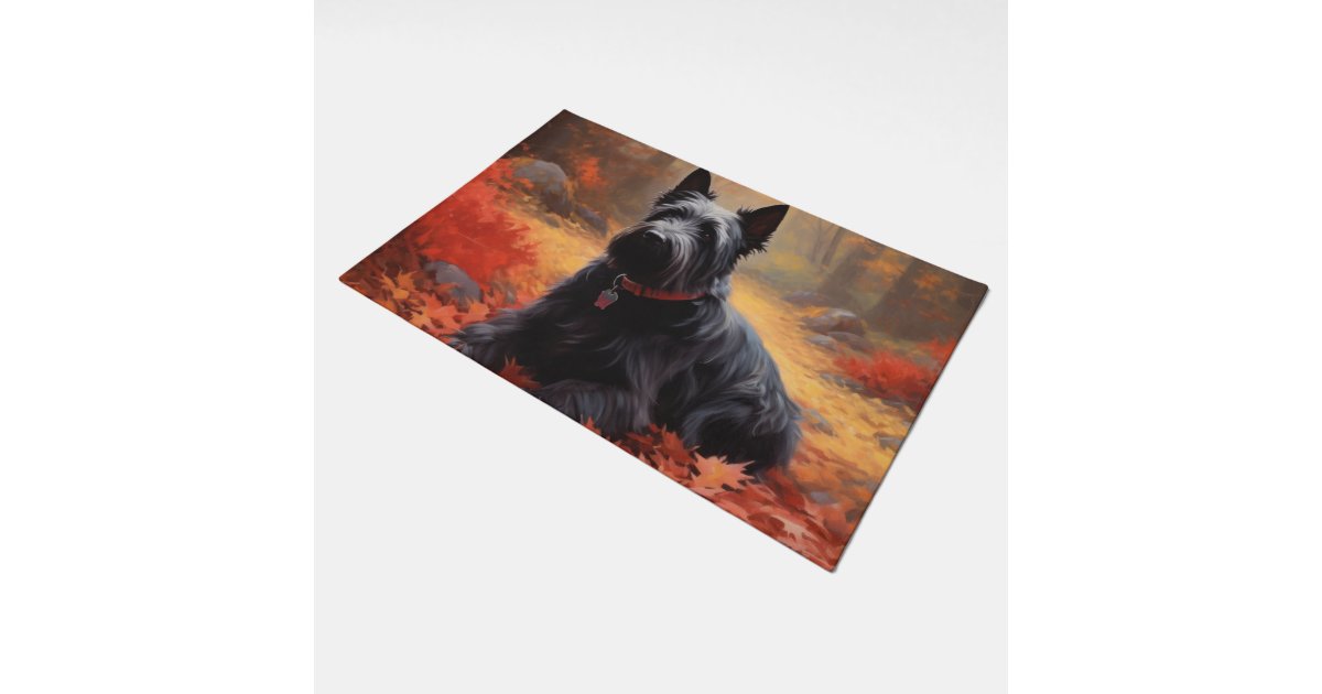 Scottish Terrier in Autumn Leaves Fall Inspire Doormat | Zazzle