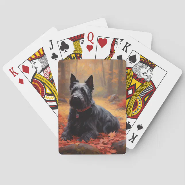 Scottish Terrier in Autumn Leaves Fall Inspire Poker Cards | Zazzle