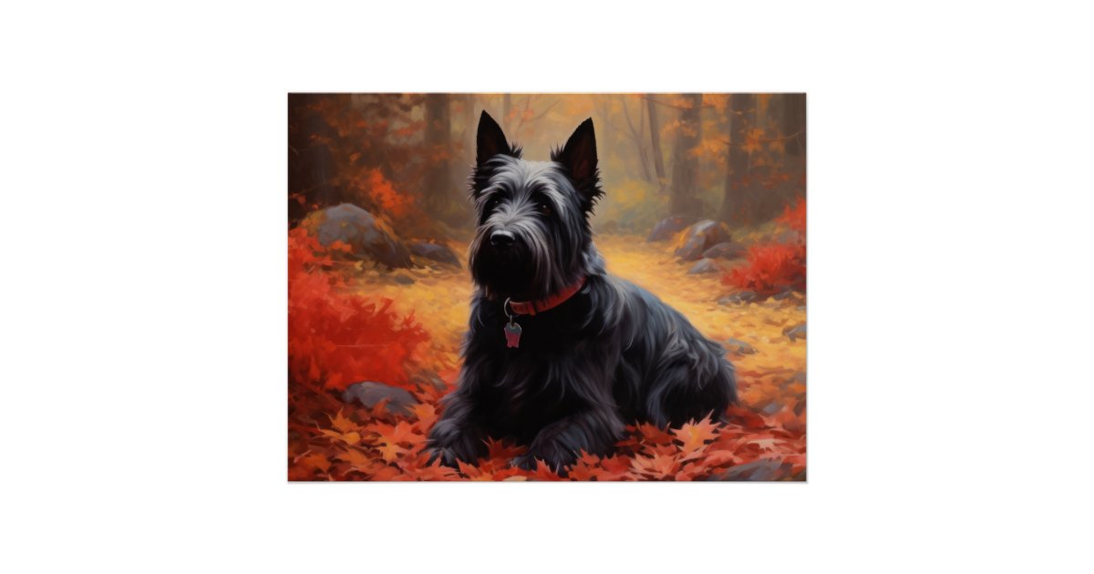 Scottish Terrier in Autumn Leaves Fall Inspire Poster | Zazzle