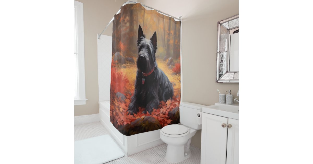 Scottish Terrier in Autumn Leaves Fall Inspire Shower Curtain | Zazzle