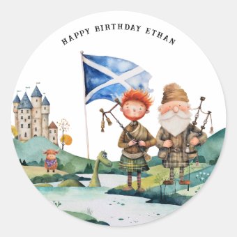 Scottish Themed Birthday Party Classic Round Sticker | Zazzle