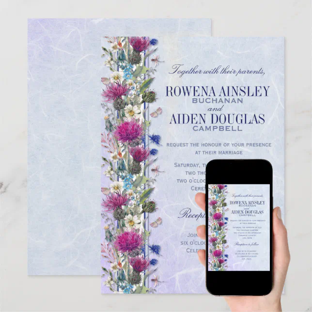Scottish Thistle Floral Wedding Invitation | Zazzle