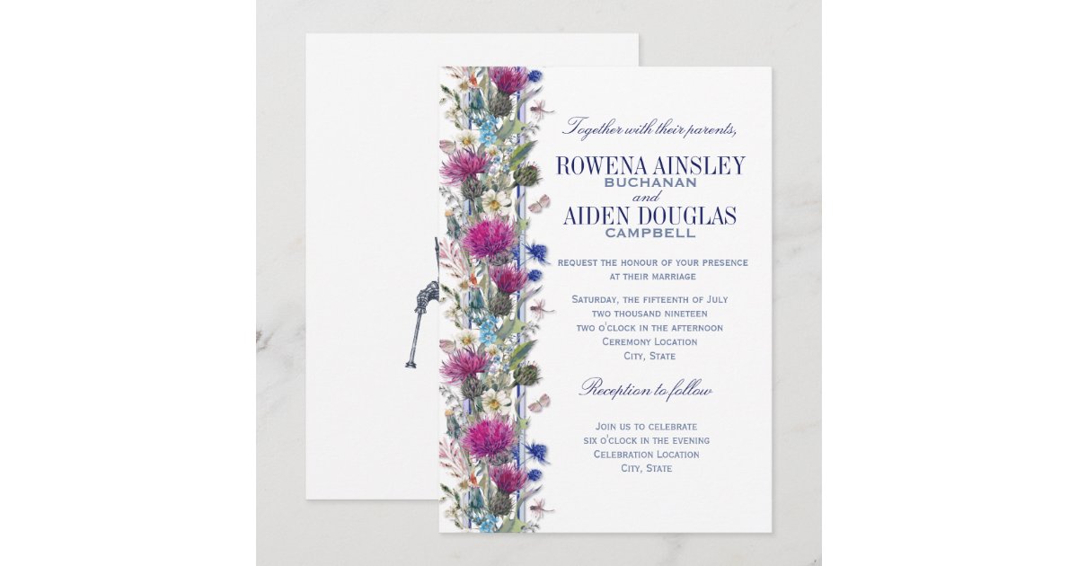 Scottish Thistle Floral Wedding Invitation | Zazzle