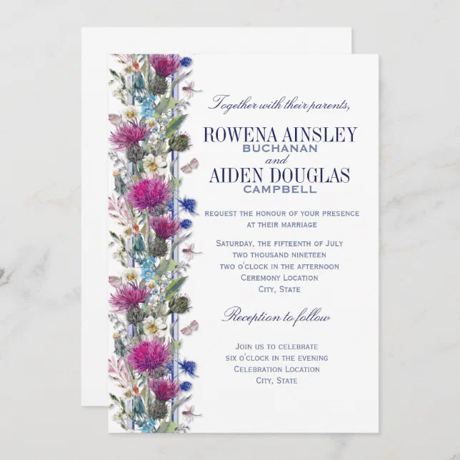 Scottish Thistle Floral Wedding Invitation | Zazzle