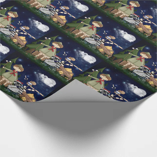 Scout Boy Cartoon Woodland Animals by the Campfire Wrapping Paper | Zazzle