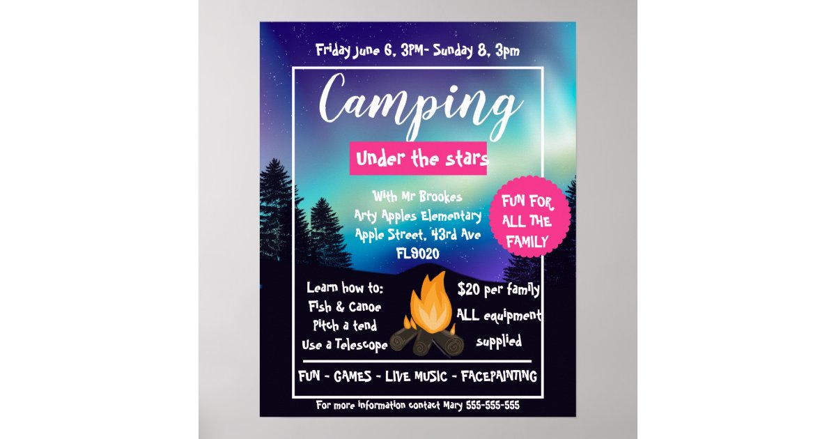 scout camp out Flyer Template, spring camp poster | Zazzle